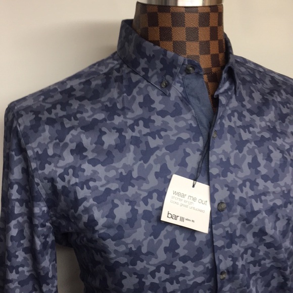 Bar III | Shirts | Bar Iiiblue Indigo Camoflauge Slimfit Shirt Large ...